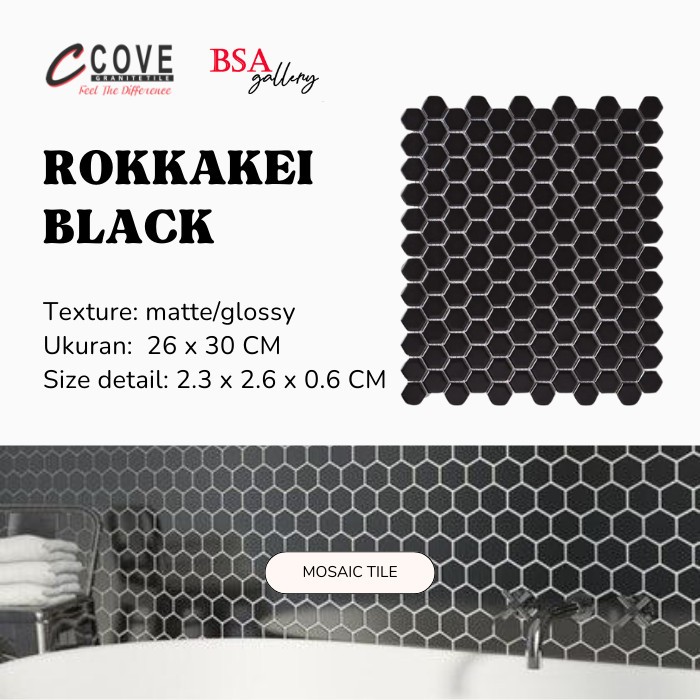 Jual MOSAIC TILE COVE SMALL HEXAGON BLACK / MOSAIK HITAM DINDING LANTAI ...