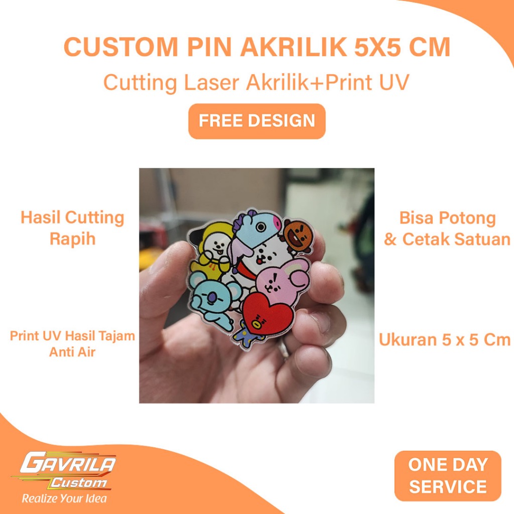Jual Custom Pin / Bross / Gantungan Dada Akrilik Print UV 5x5 Cm Bahan ...