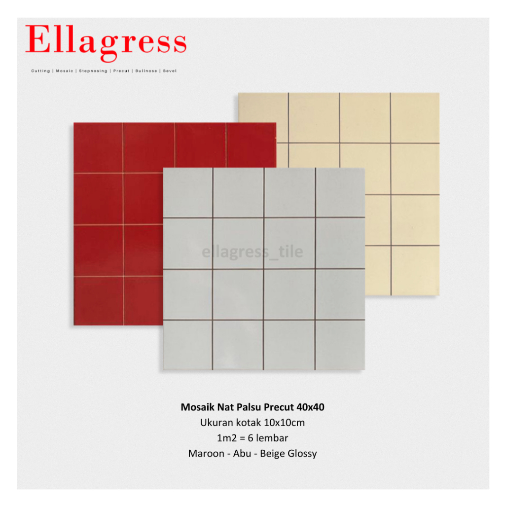 Jual Ellagress Mosaik Precut Nat Palsu Kotak Keramik 40x40 Abu Beige ...