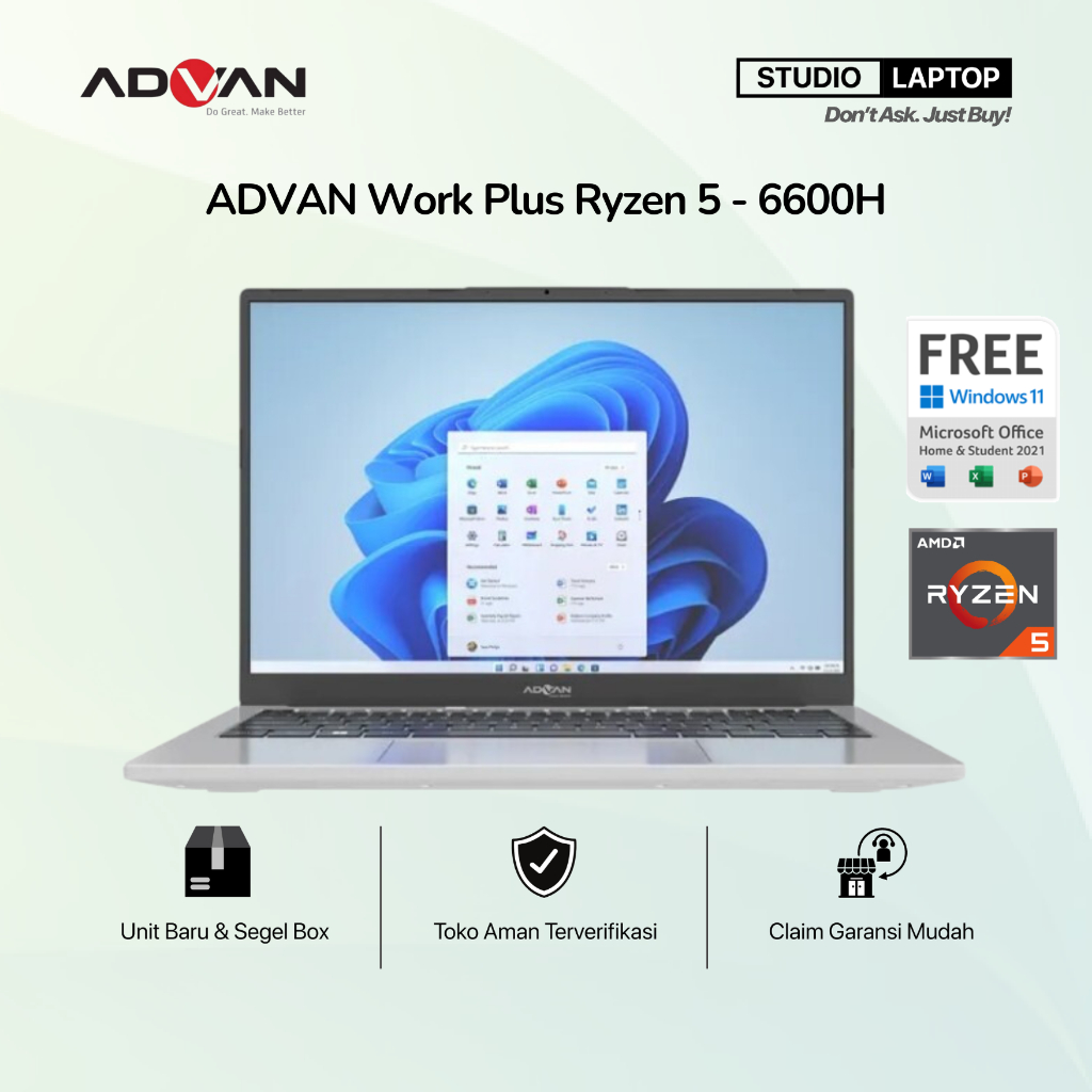 Jual Laptop ADVAN WORK PLUS RYZEN 5 6600H [ RAM 16GB 512GB SSD - 14 ...