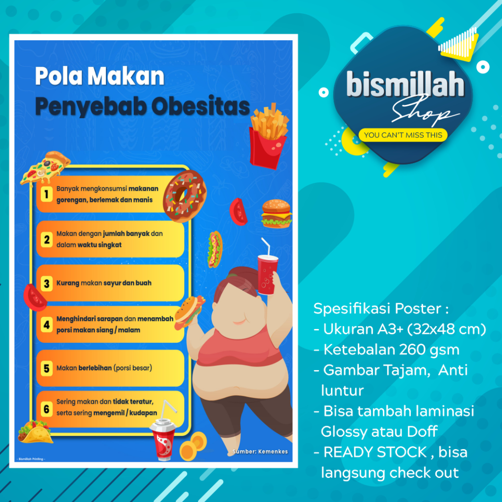Jual Poster Kesehatan Pola penyebab Obesitas | Shopee Indonesia