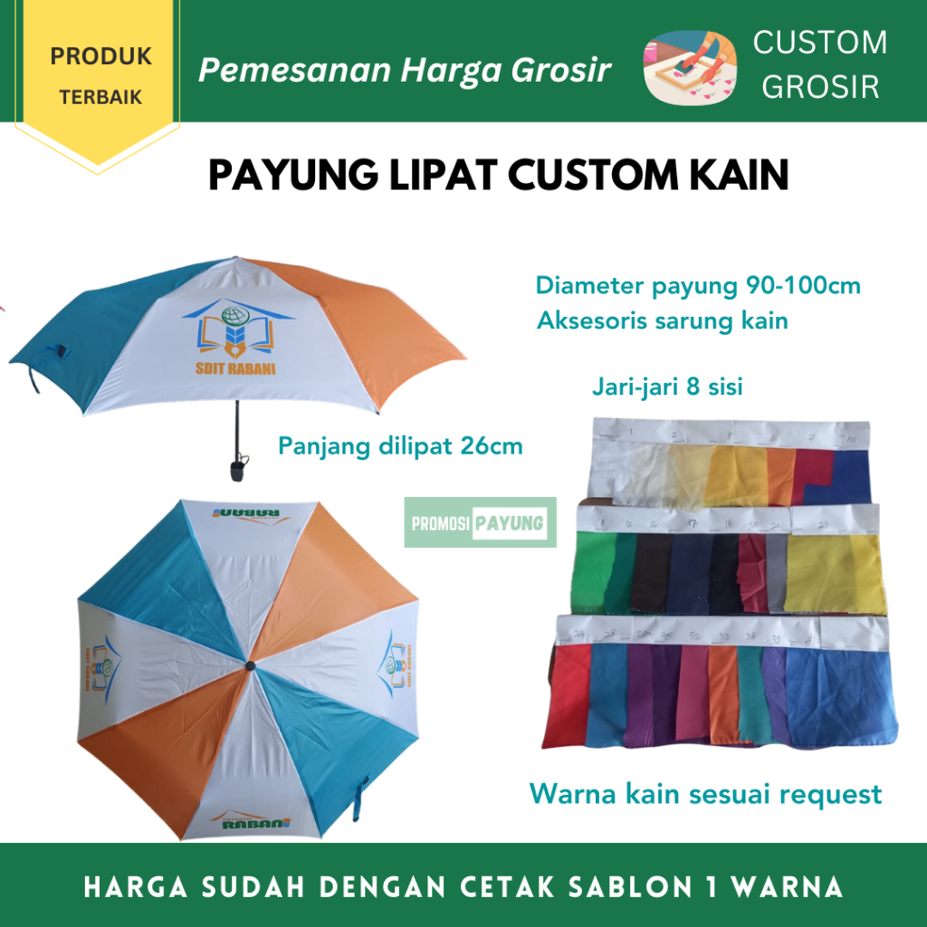 Jual CUSTOM GROSIR payung LIPAT Custom KAIN Bebas pilih Warna + Sablon ...