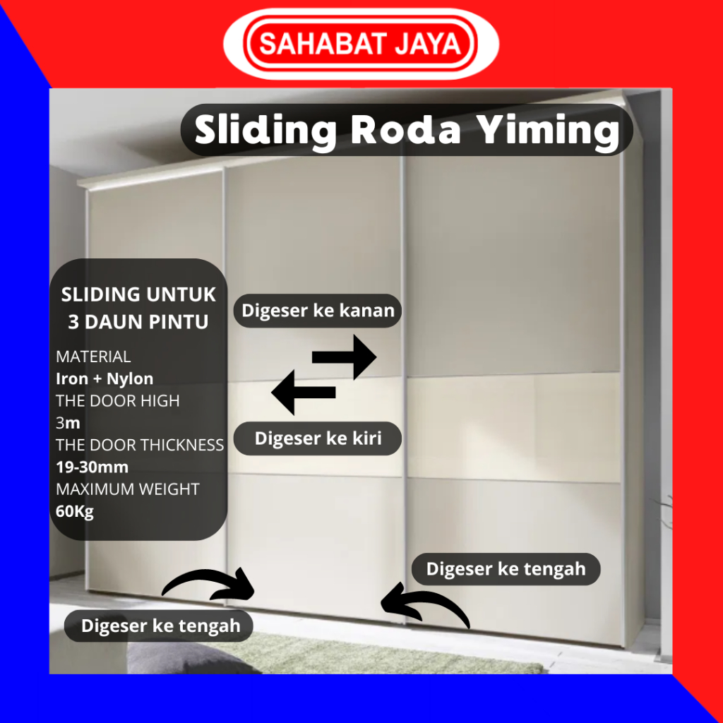 Jual Set Rel Roda Pintu Lemari Sliding Yiming untuk 2 Pintu 3 Pintu Rel Panjang 2 Meter 3 Meter ...