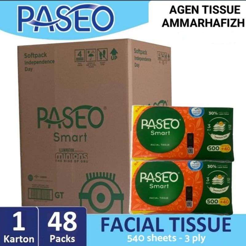 Jual Tisu Paseo 540 Sheet / 3 Ply Tissue Facial [ 1Karton - 48Pcs ...