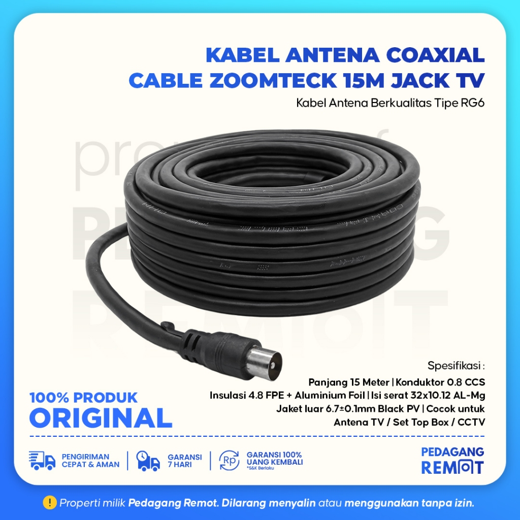 Jual Zoomteck Kabel Antena TV 15Meter Jack TV 5C / Coaxial Cable Zoomteck 15M Konektor RG6 untuk ...