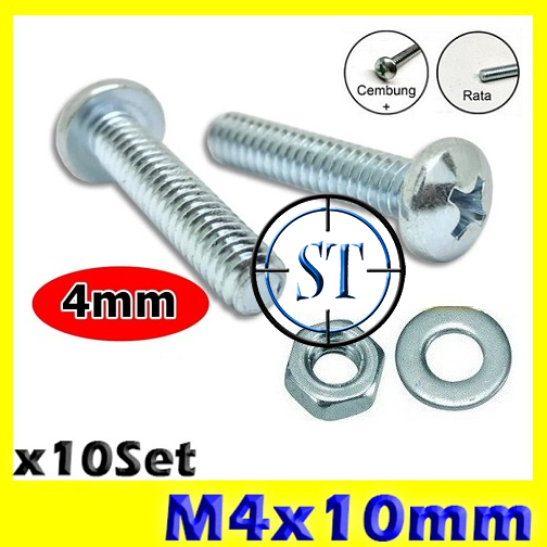 Jual x10 Set Baut Mur Ring M4 x 10mm ( M4 4mm ) Panjang 10mm JP 4x10 4x10mm 4 x 10 4 x 10mm isi ...