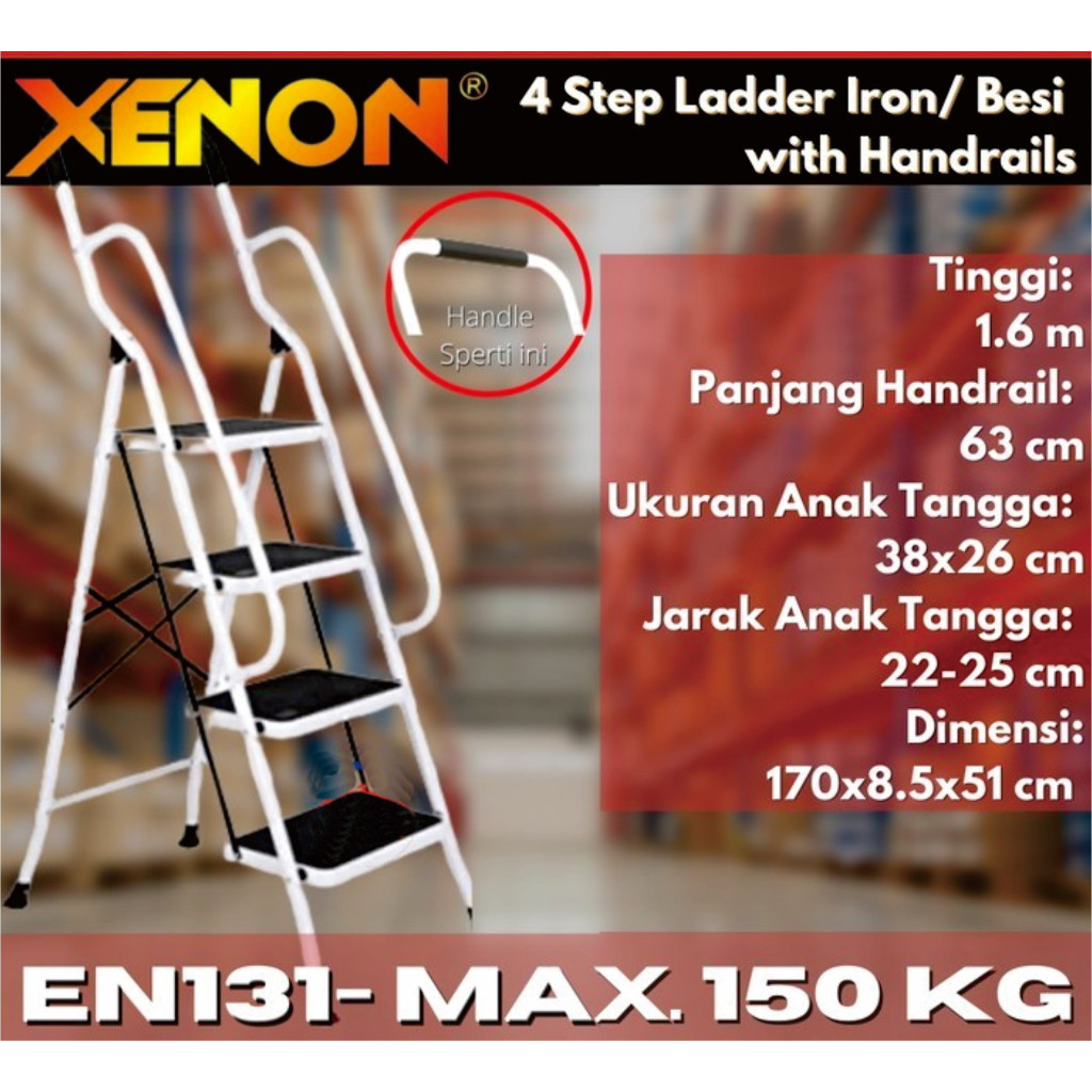 Jual Tangga Besi Lipat + Safety handle 4 Step Merk Xenon | Shopee Indonesia