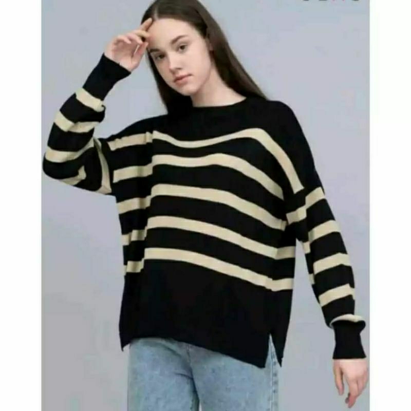 Jual Maudy Sweater Rajut Garis Knit Korean Style Premium Size Jumbo BB ...