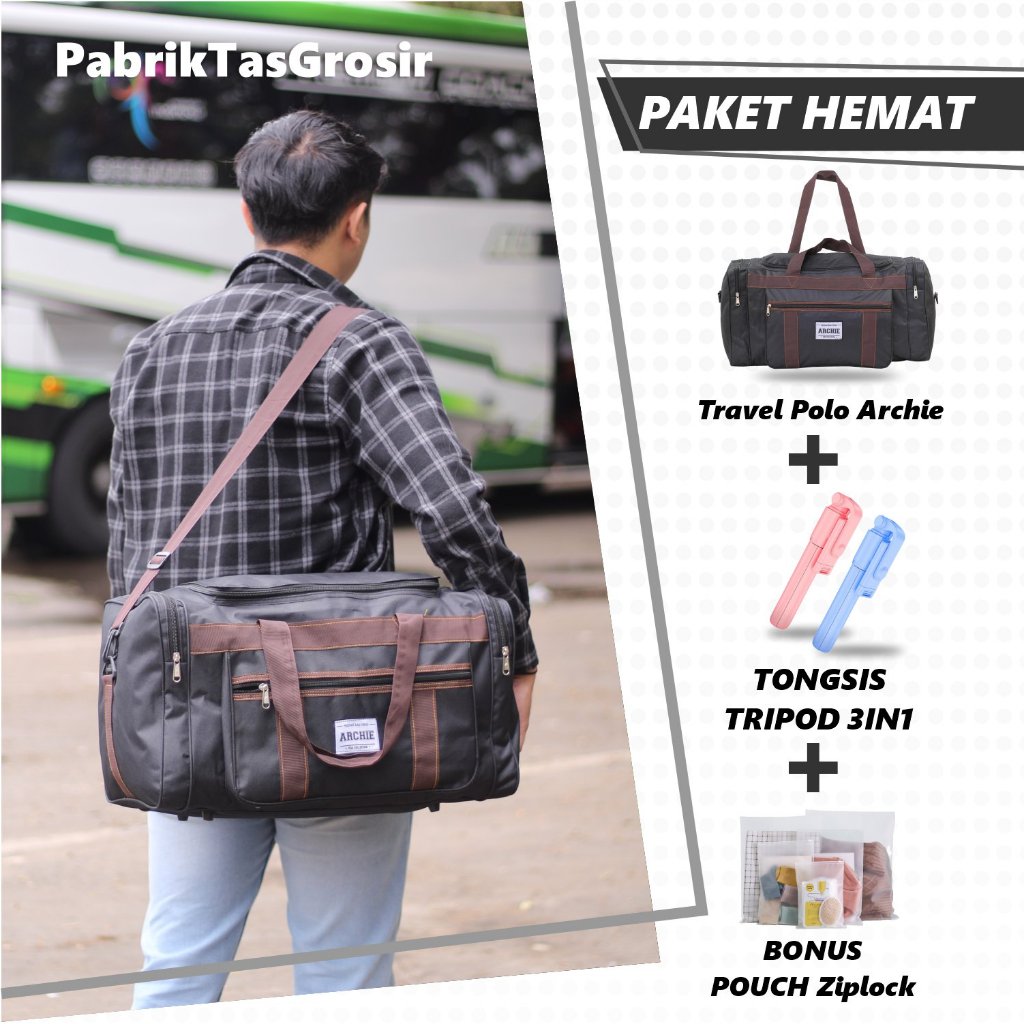Jual TAS TRAVEL PAKAIAN Travel Bag Besar Archie Hitam Tas Baju Liburan ...