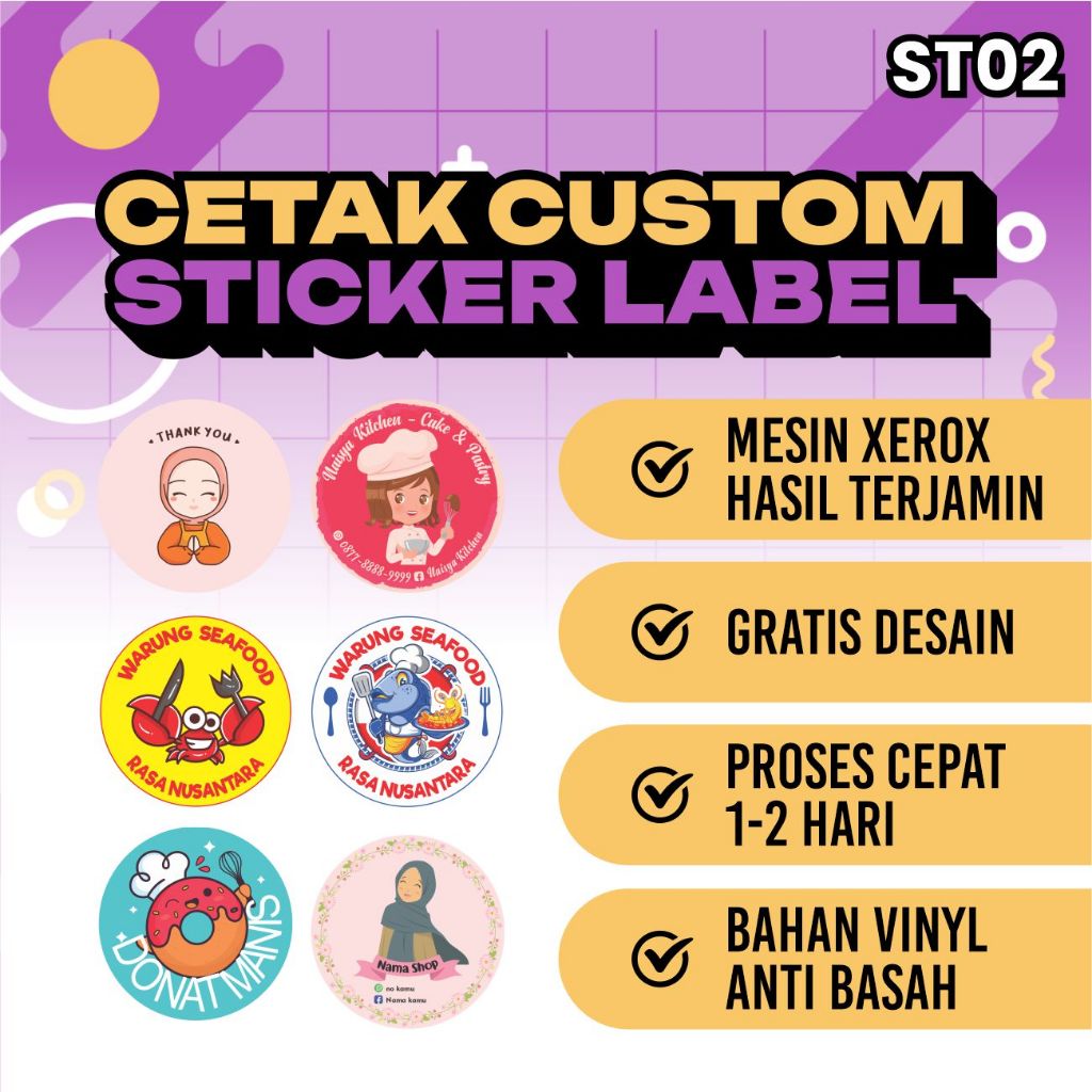 Jual ST02 STIKER VINYL / STICKER LABEL VINYL CUSTOM MAKANAN ANTI BASAH ...