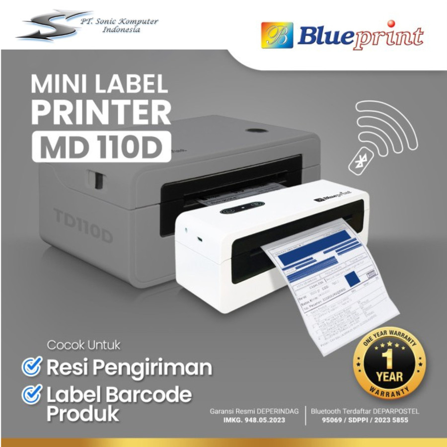 Jual Printer Resi Barcode Thermal Blueprint MD110D USB Bluetooth Label ...