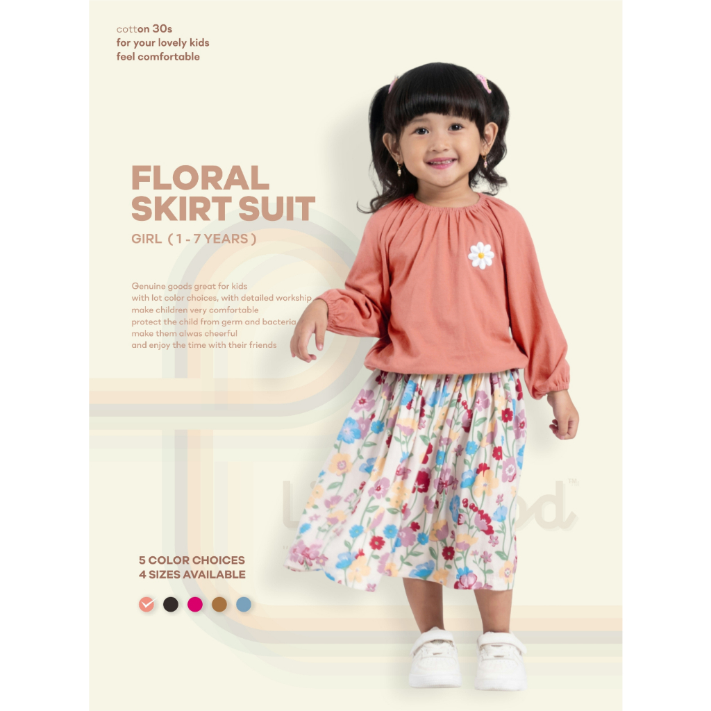 Jual Baju Setelan Rok Rayon Motif Floral Anak Perempuan 1-7 Tahun One ...