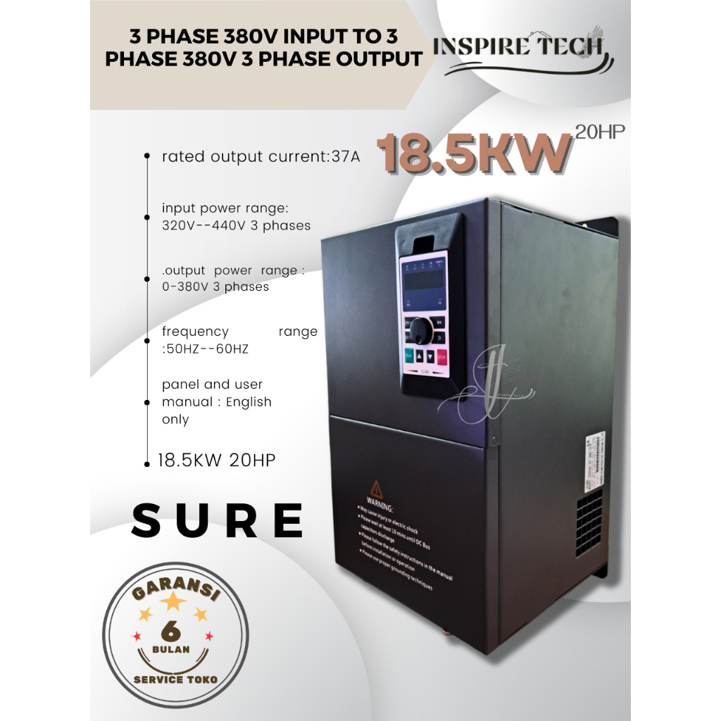 Jual Inverter Frekuensi SURE Drive Konverter 18.5KW 20hp Input 3phase 380V to 380V 3phase Output ...