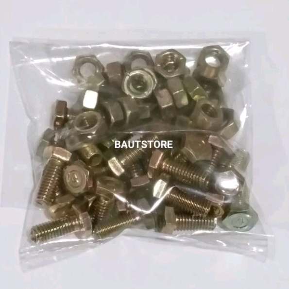 Jual Baut Mur Kuning/BMK - Baut 10/M6 x 15mm (Paket 50pcs) | Shopee Indonesia