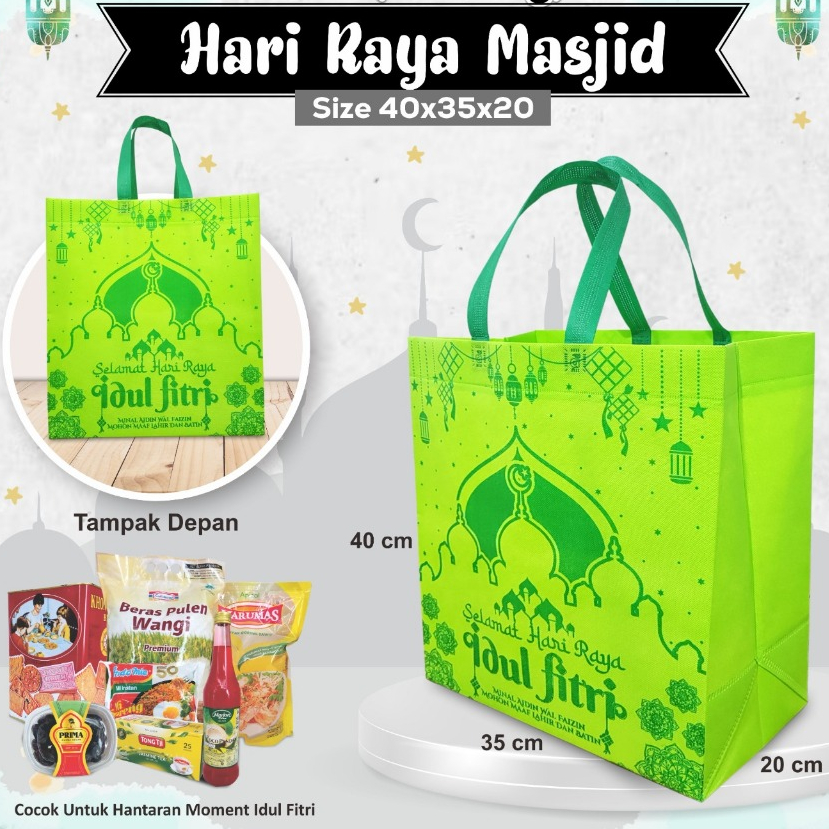 Jual GOODIE BAG Lebaran Idul Fitri Hari Raya Ramadhan TAS SPUNBOND UKURAN 40x35x20 BOX KUE ...