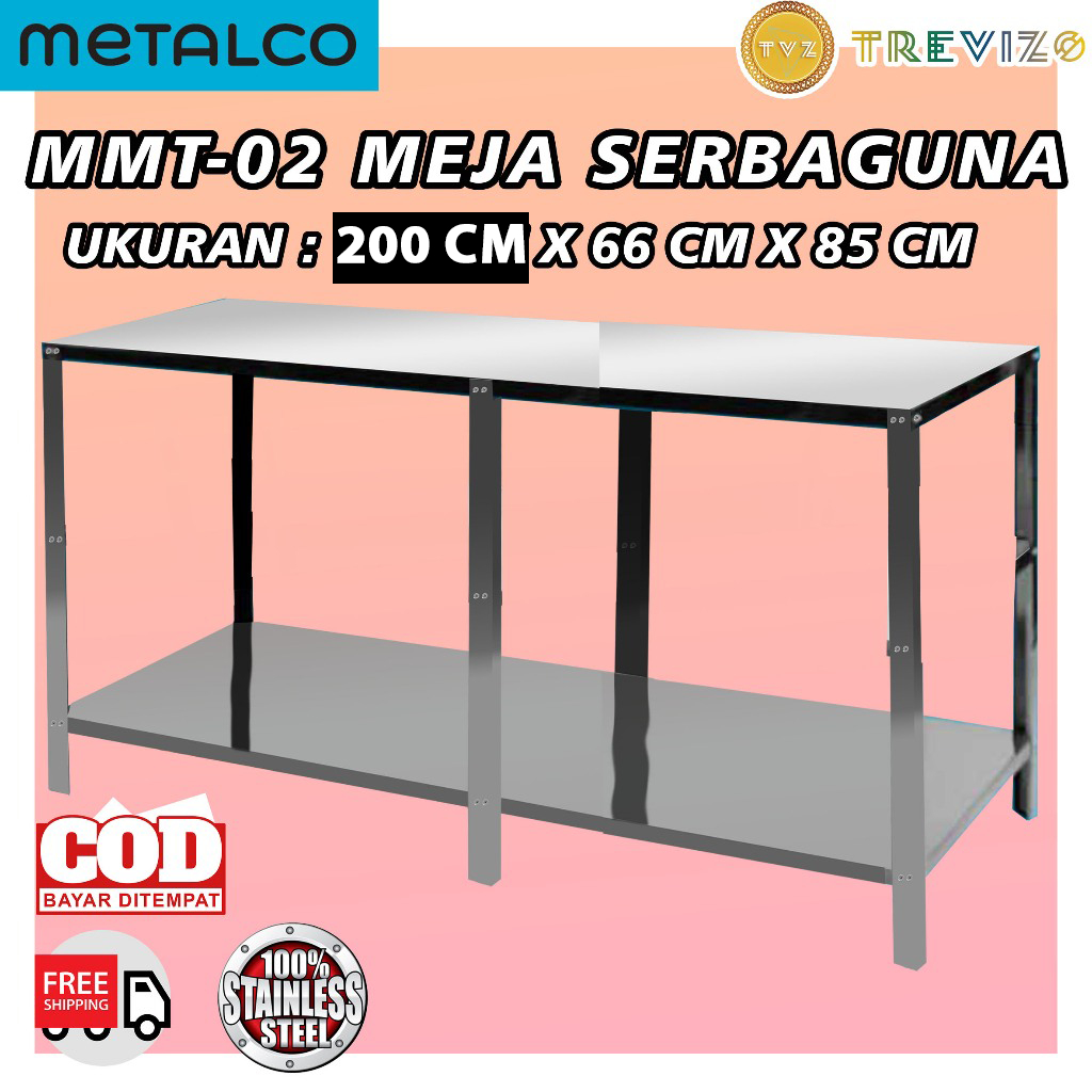 Jual Meja Dapur Stainless Panjang 2 Meter Meja Prepare Baking Serbaguna Steel MMT 02 Metalco ...