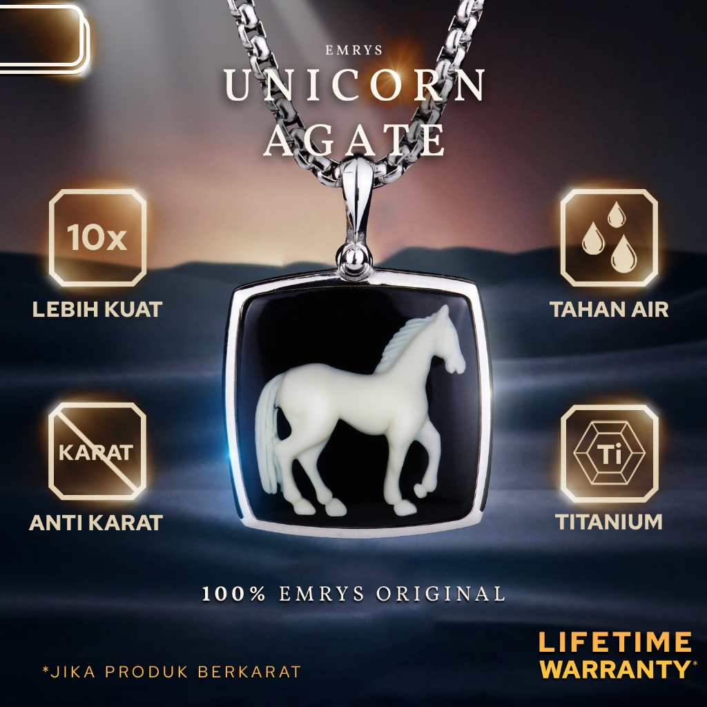Jual BUY 1 FREE 2 GIFT Emrys Liontin Set UNICORN AGATE Real Titanium ...