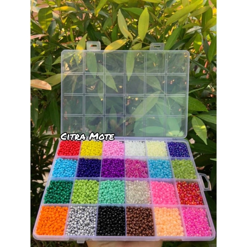 Jual Satu Paket Set Manik Manik 24 warna manik box ukuran 3mm + tali ...