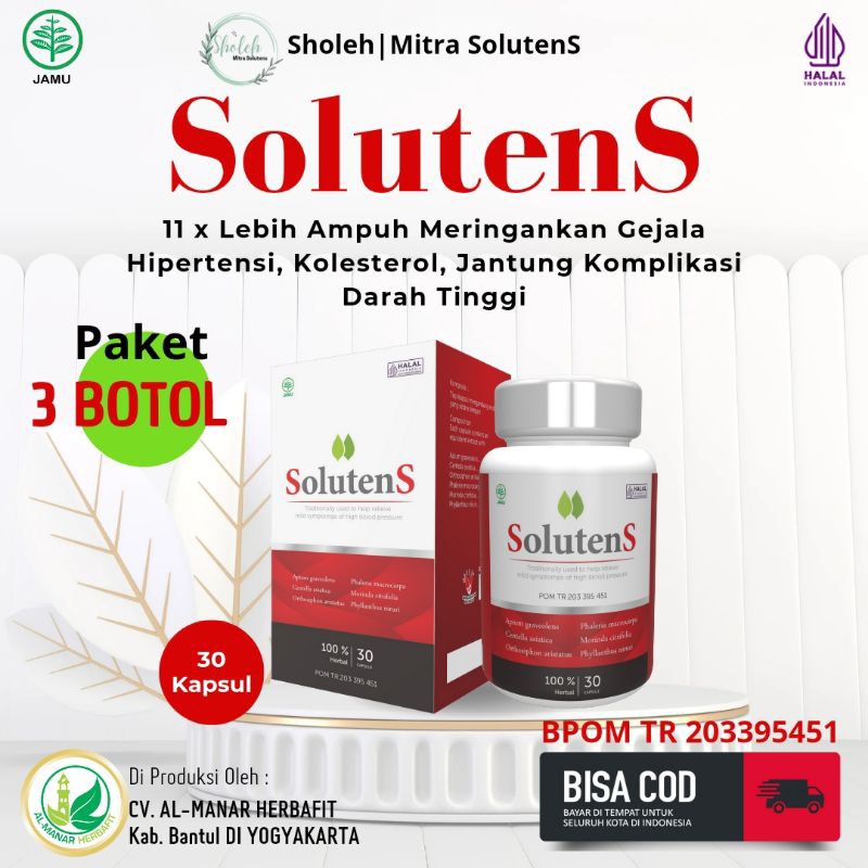 Jual Paket 3 Botol SOLUTENS Obat Herbal Hipertensi kolesterol Jantung ...