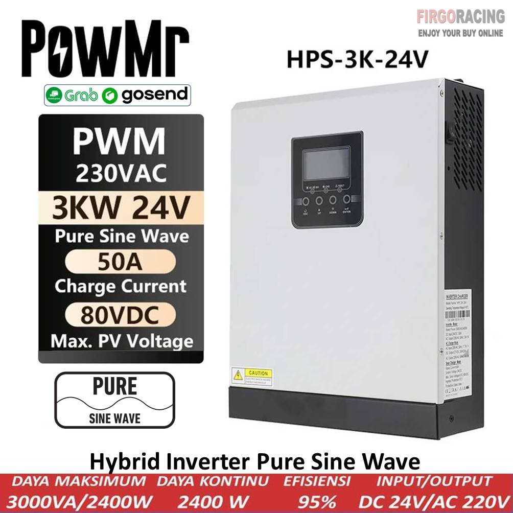 Jual PowMr Inverter Hybrid PWM Pure Sine Wave DC 24V to AC 230V 2400W ...