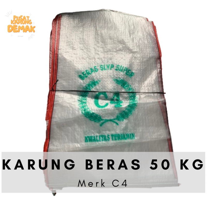 Jual (10 Pcs) KANTONG KARUNG BERAS MERK C4 50 KG WARNA MERAH TEBAL ...