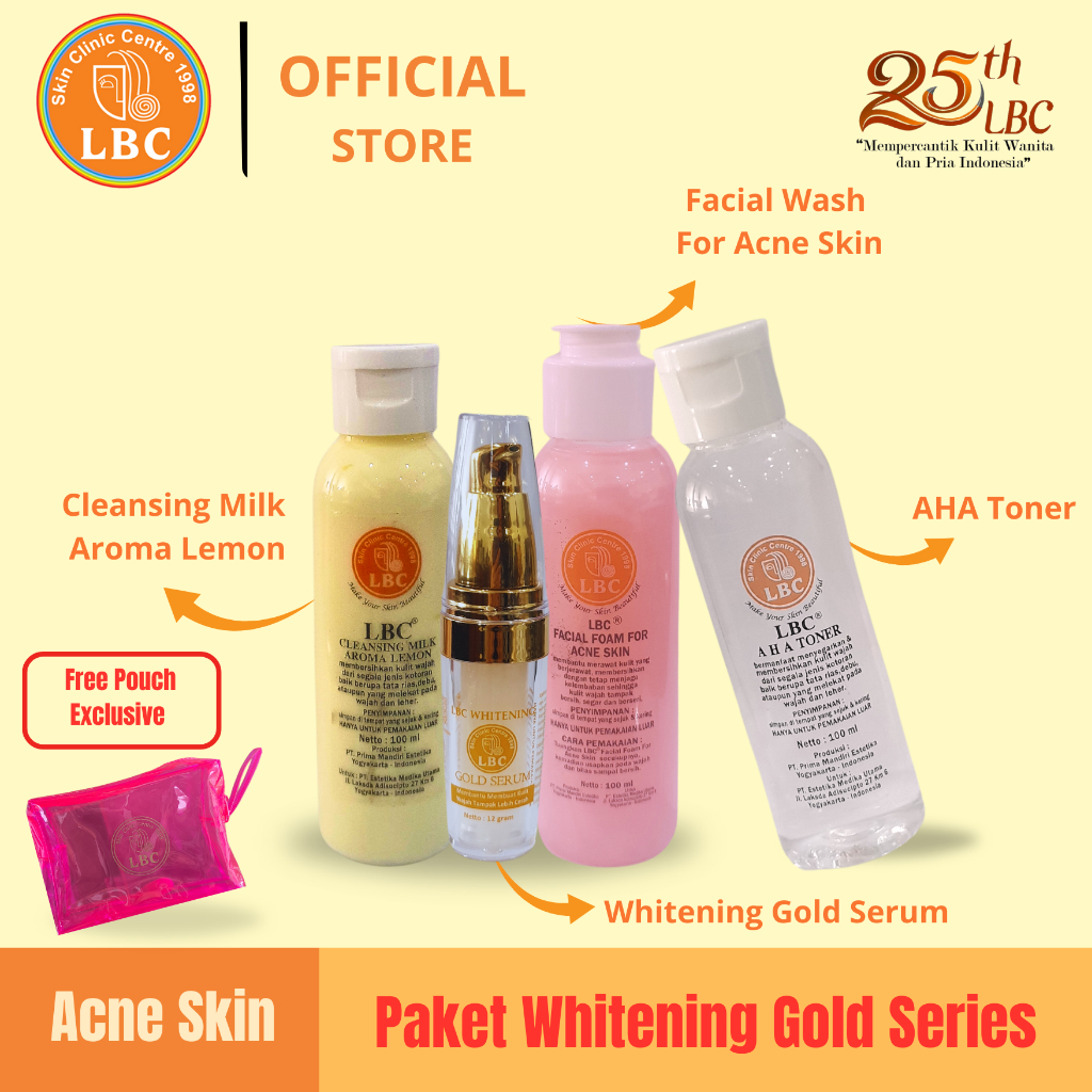Jual LBC Paket Whitening Gold Series For Acne Skin (FREE POUCH ...