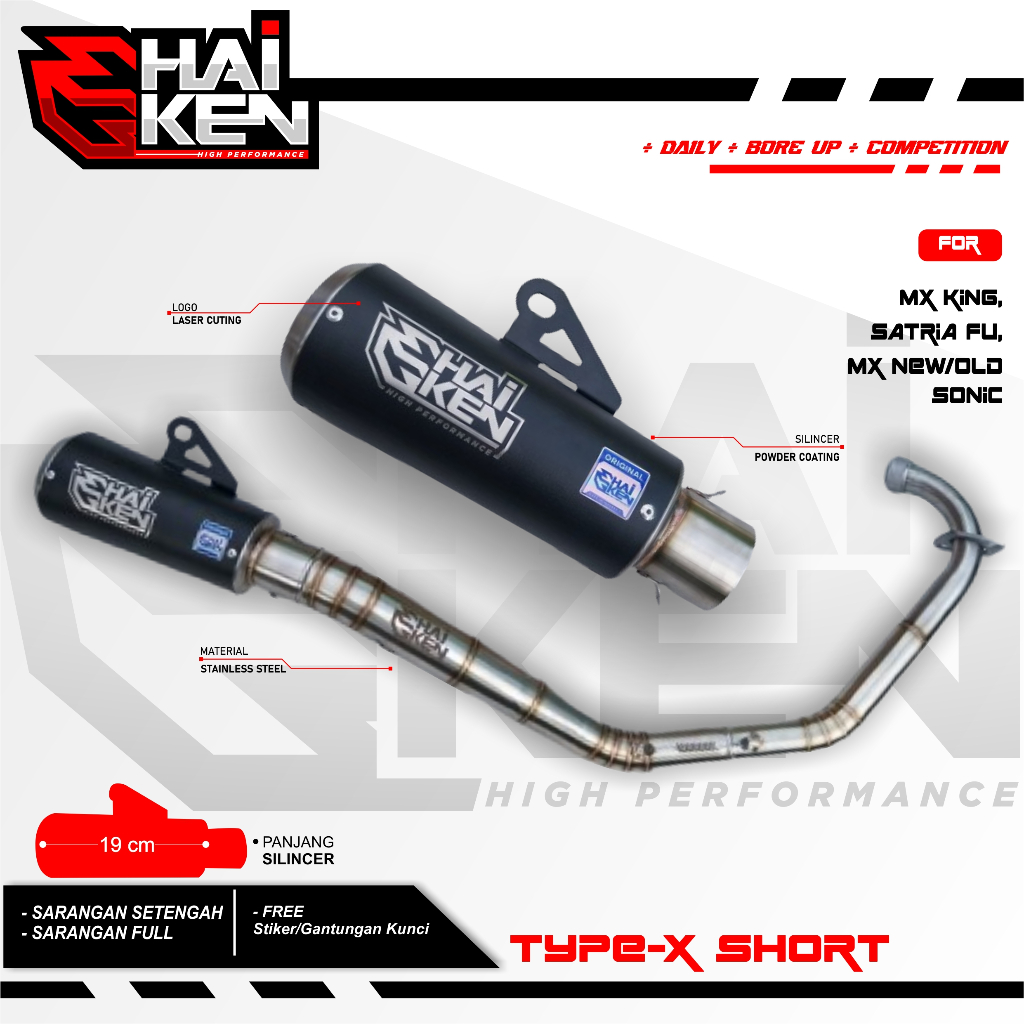 Jual KNALPOT ORIGINAL HAIKEN MUFFLER TYPE X model solo style For MX ...
