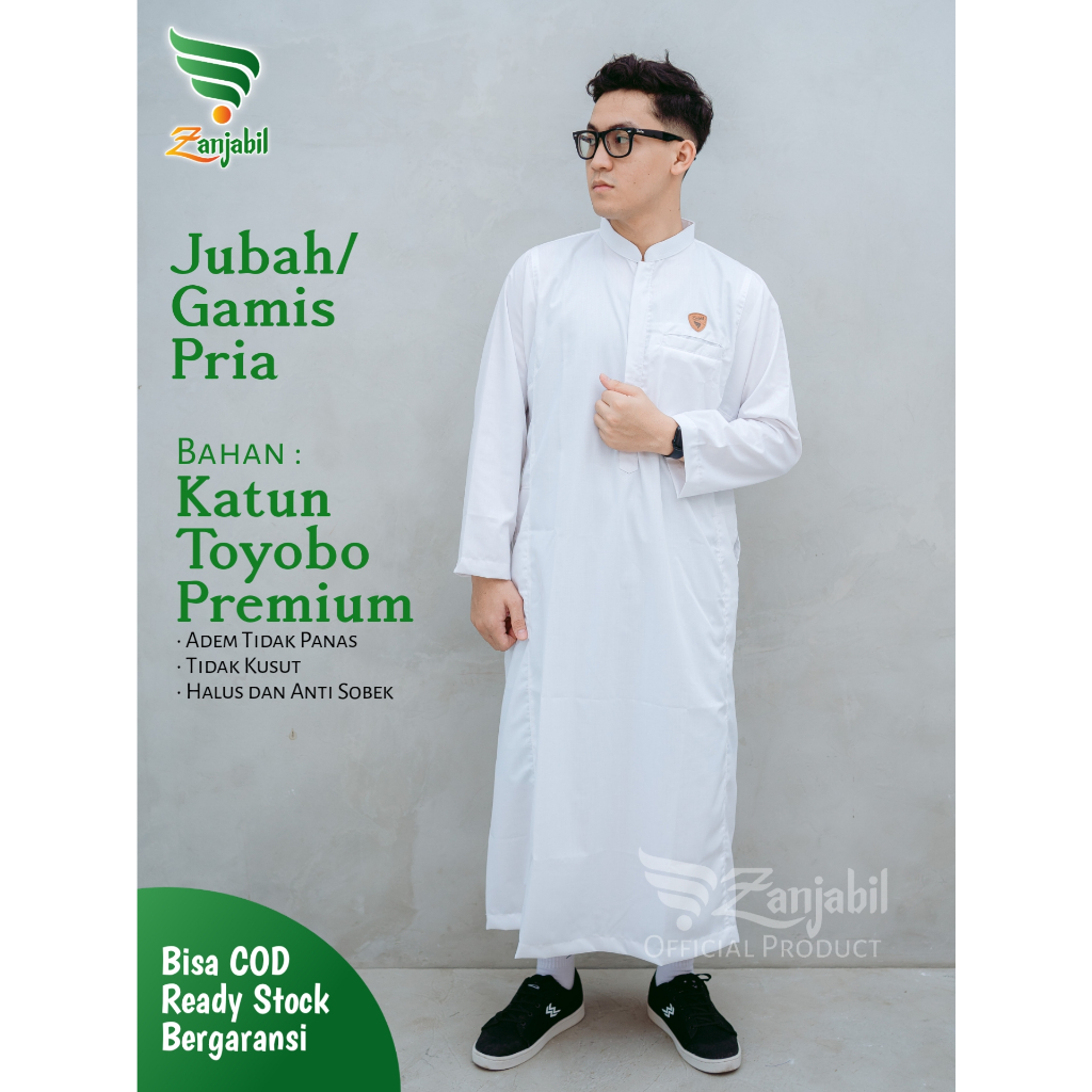 Jual Jubah Pria Dewasa Zanjabil Gamis Pria Baju Muslim Polos Terbaru Lengan Panjang Putih ...