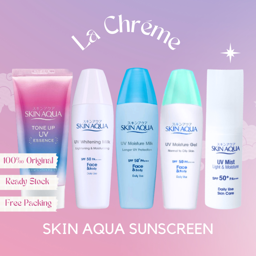 Jual SKIN AQUA Sunscreen UV Moisture Milk Biru / Whitening Milk Putih ...