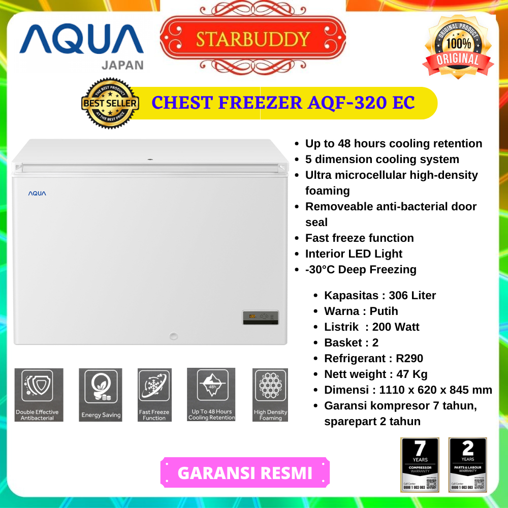 Jual CHEST FREEZER AQUA AQF-320EC / AQF320EC / 320 EC 306 LITER GARANSI ...