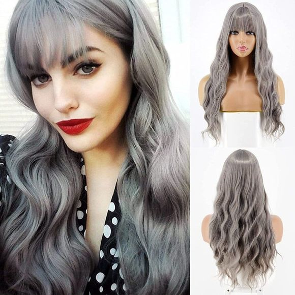 Jual Wig Rambut Palsu Wanita 65 Cm Bahan Fiber Model Lurus Gelombang ...