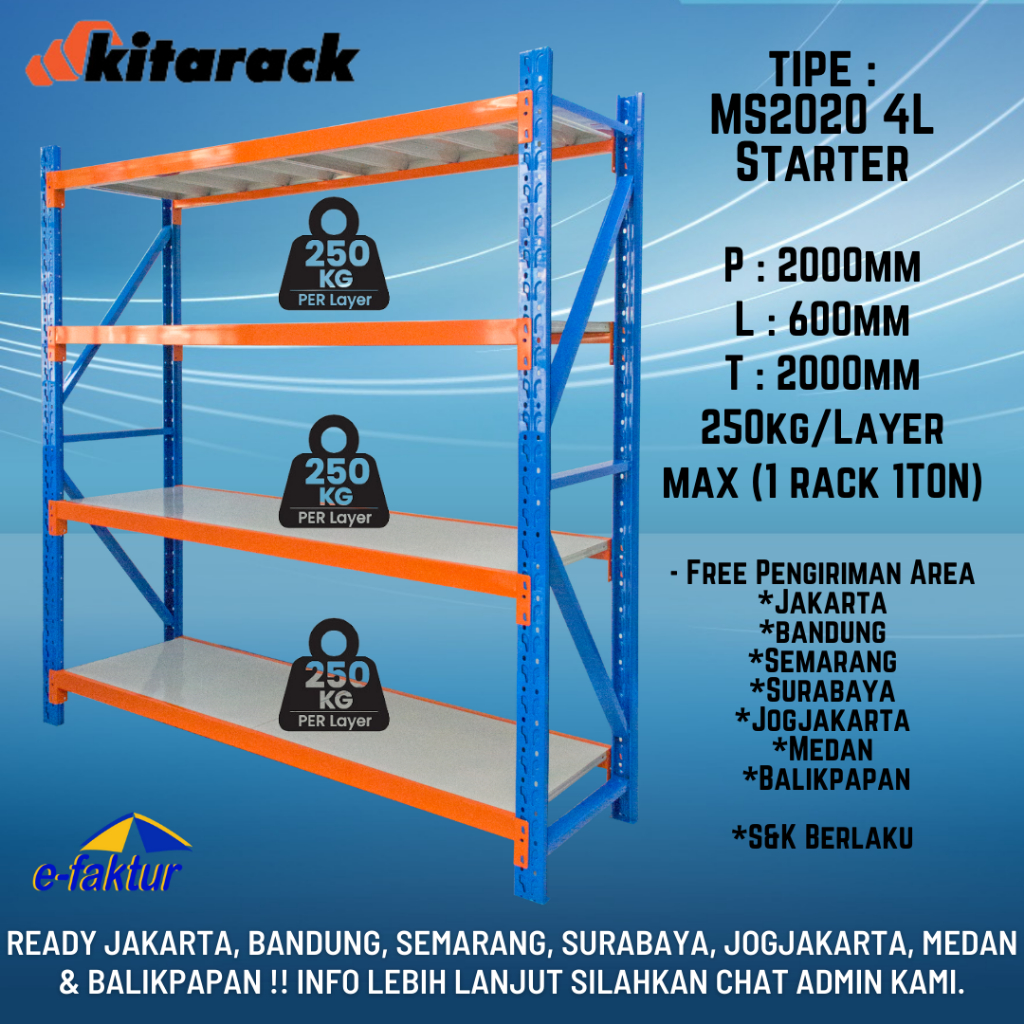 Jual WAREHOUSE RACK KITARACK MS2020 2 METER RAK GUDANG LIGHT DUTY 4 ...