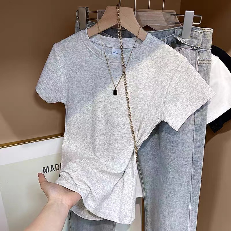 Jual Kaos Crew Neck Stretch Slim Fit Premium / Kaos Crew Neck Abu Abu ...