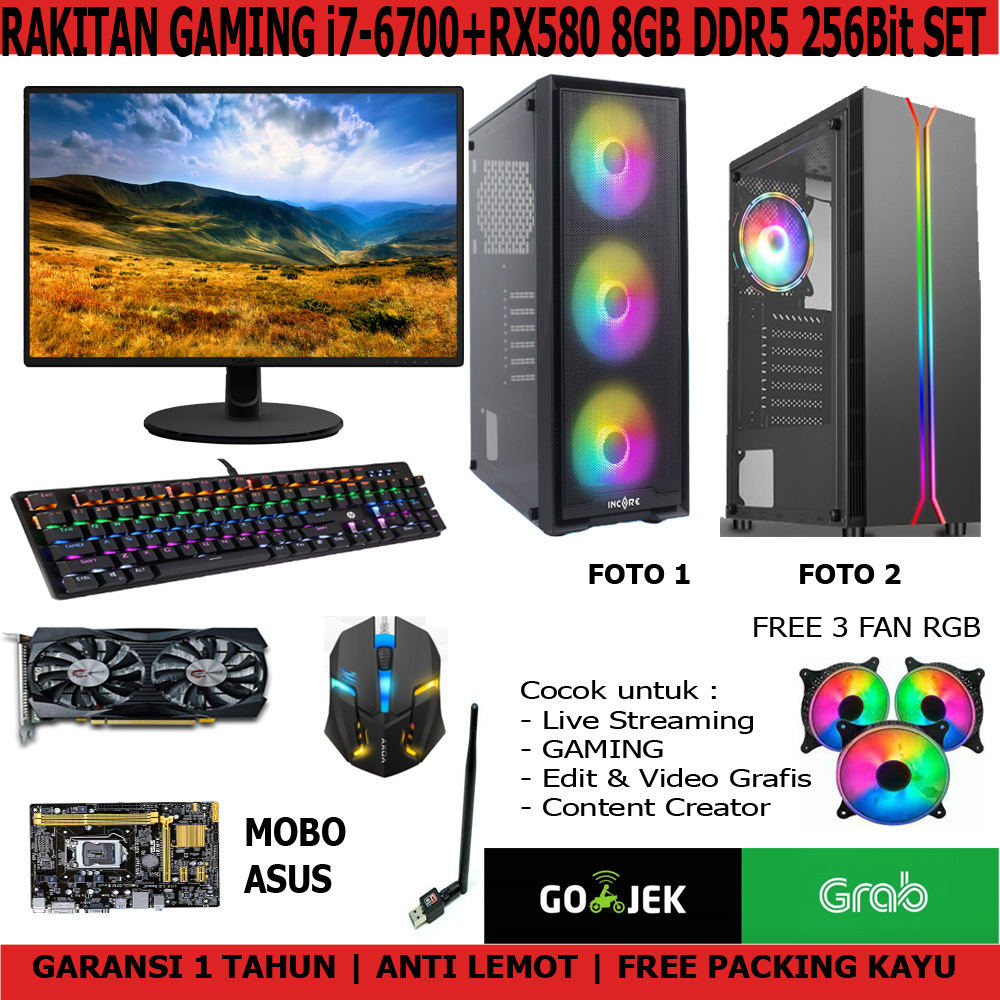 Jual KOMPUTER/PC RAKITAN GAMING/VIDEO i7-6700 VGA RX580 8GB ASUS RAM ...