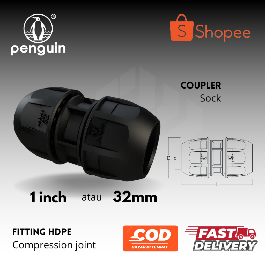 Jual Sambungan Pipa HDPE Coupler / Sock ukuran 1 inch atau 32mm FITTING ...