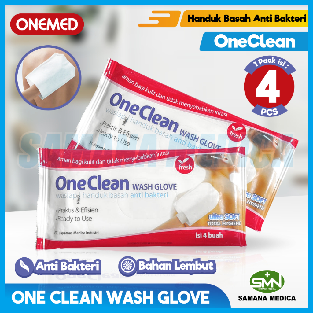 Jual One Clean Wash Glove ONEMED Waslap Handuk Basah Anti Bakteri Isi 4 ...