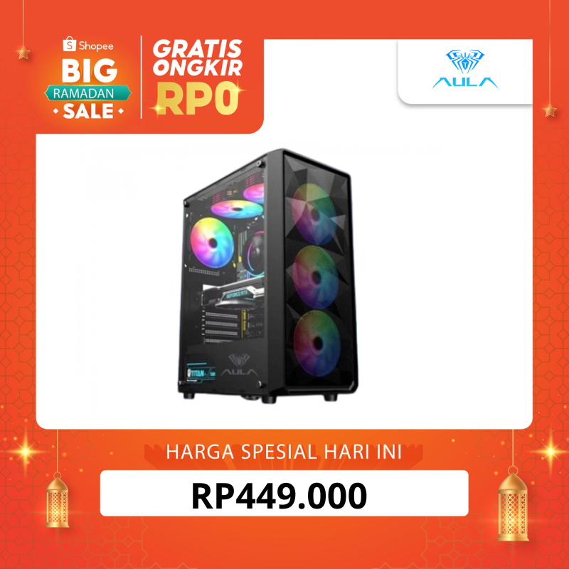 Jual Casing PC Gaming / Komputer Gaming AULA FZ013 include 3 fans RGB ...