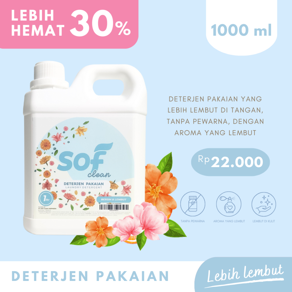 Jual Sof Clean Deterjen laundry cair 1 liter , sabun cuci baju | Shopee ...