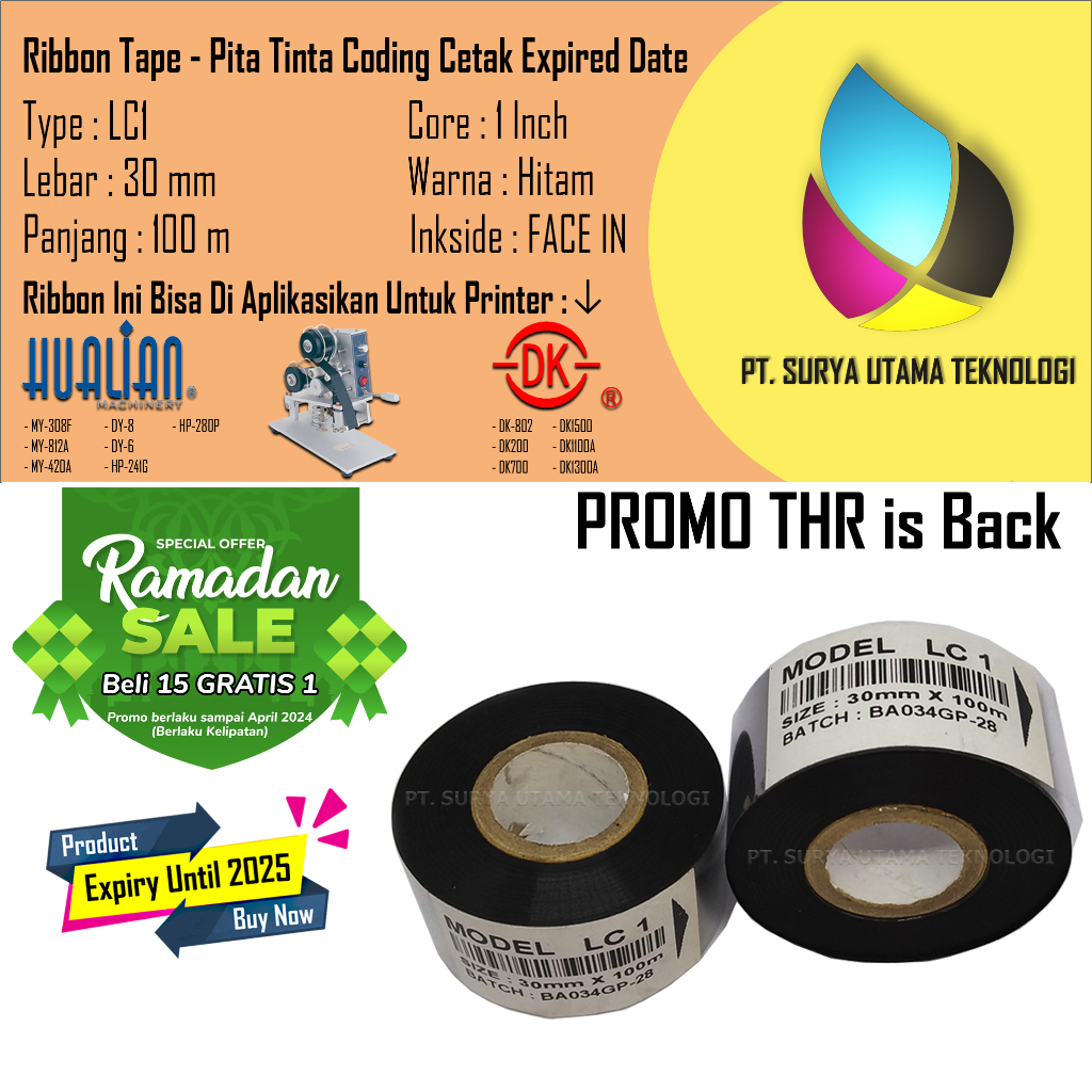 Jual Ribbon LC1 30 x 100 pita tinta coding expired date hot stamping ...