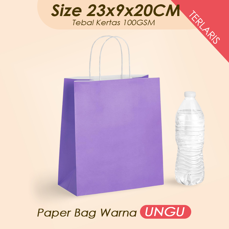 Jual (UNGU) Paper Bag Jumbo 23x9x20 CM / Paper Bag Kado packing Olshop ...