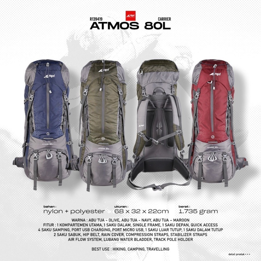 Jual TAS GUNUNG AREI ATMOS 80 LITER INCLUDE RAINCOVER ATMOS 60 LITER ...