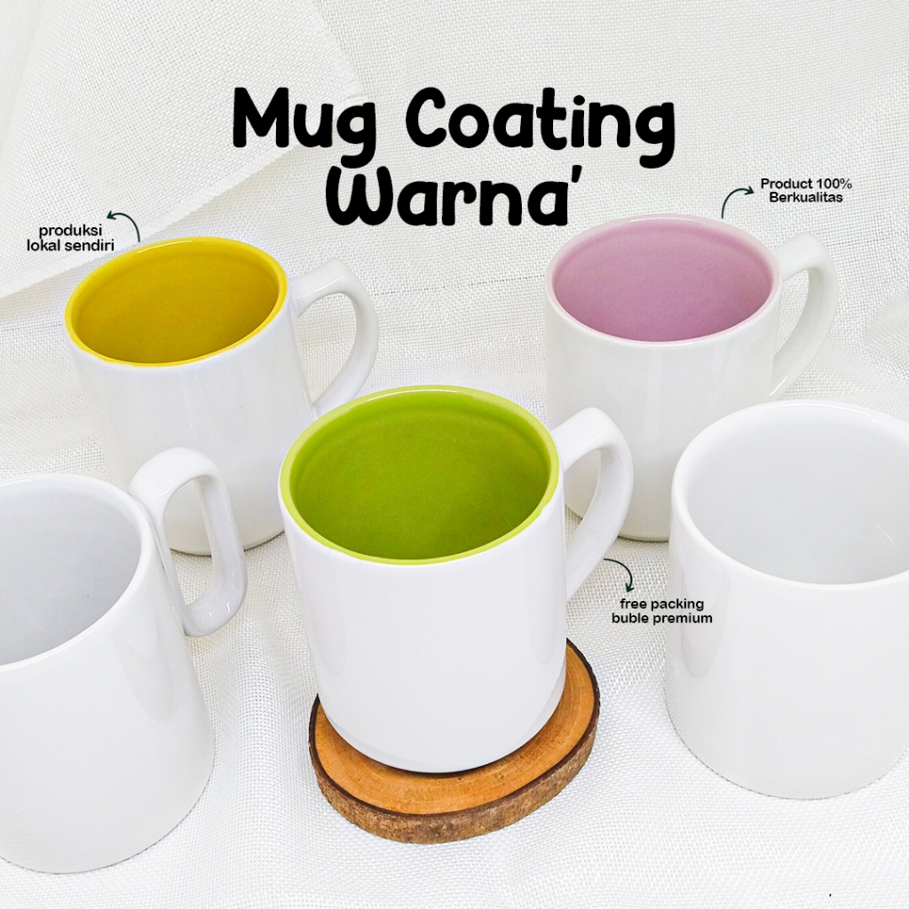 Jual MUG COATING PUTIH POLOS WARNA DALAM BAHAN KERAMIK / MUG COATING ...