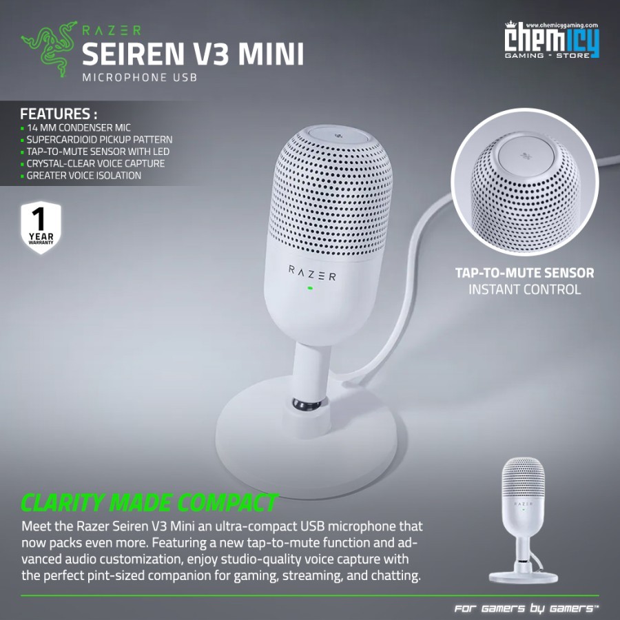 Jual Razer Seiren V3 Mini Mercury USB Gaming Condenser Microphone ...