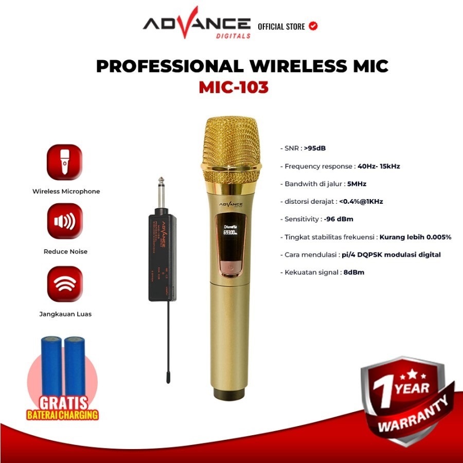 Jual MIC WIRELESS ADVANCE 103 / MICROPHONE PROFESSIONAL CHARGE | Shopee ...