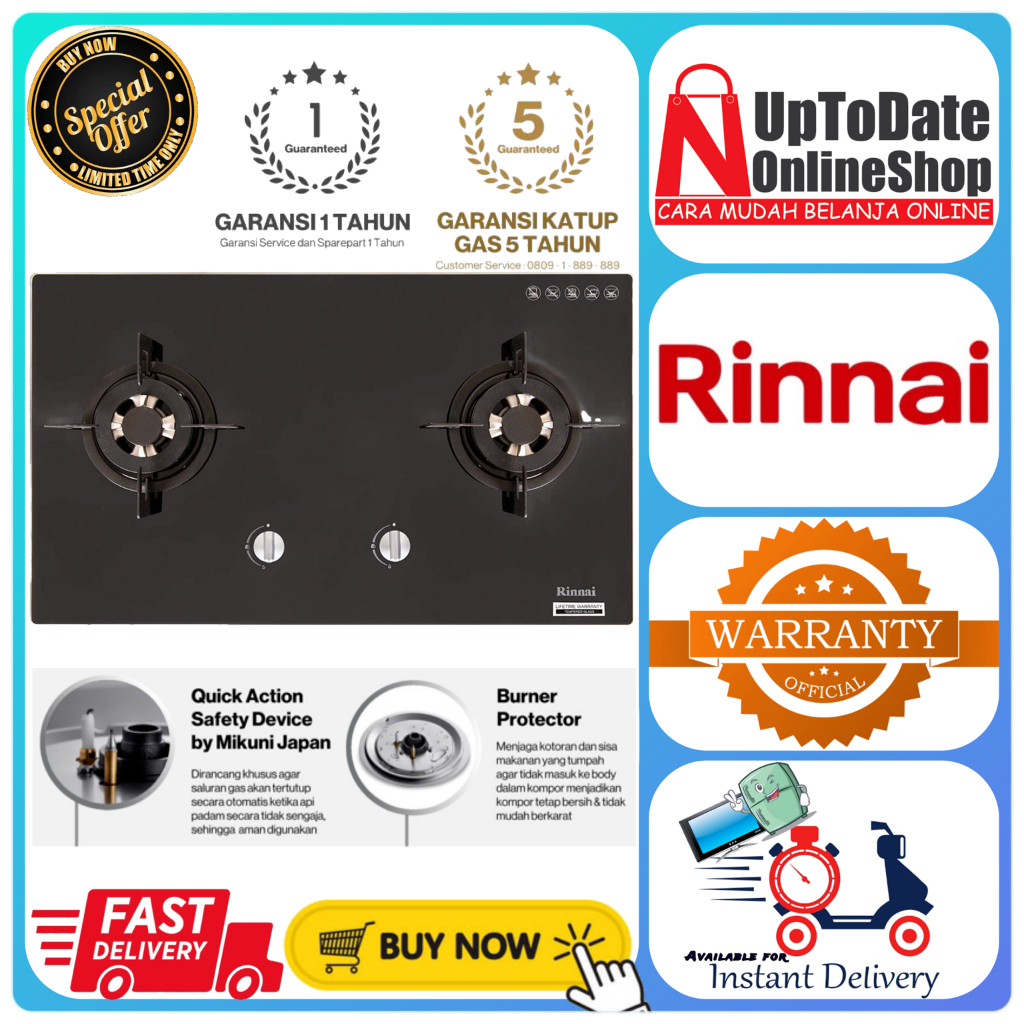 Jual KOMPOR TANAM 2 TUNGKU RINNAI RB-712N(GB) PREMIUM TEMPERED SCHOTT GLASS BIG FLAME RINNAI ...