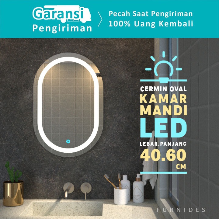Jual Cermin Rias LED Oval 40x60 Dekorasi Kamar Mandi - Bathroom and ...