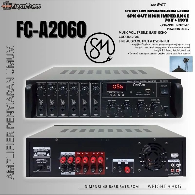 Jual Amplifier Firstclass FC-A2060 Ampli Masjid Mushola Toa 120 w watt ...