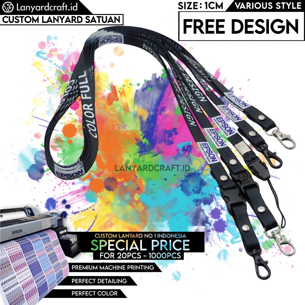 Jual SATUAN Custom Lanyard Various Style Size 1cm / Tali ID Card Custom ...