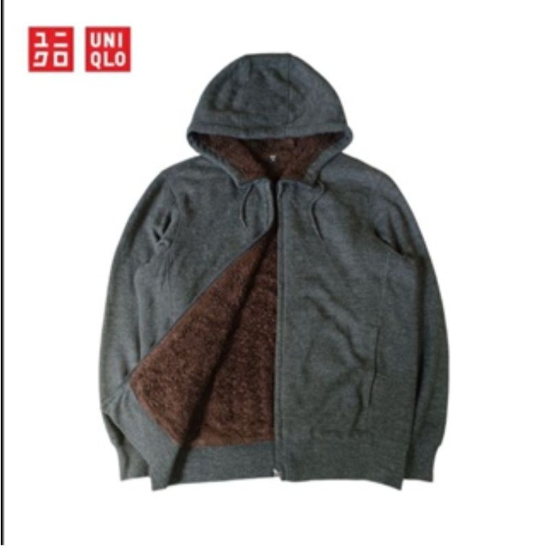 Jual Hodie Zipper Hitam Bulu Serpha Uniqlo | Shopee Indonesia