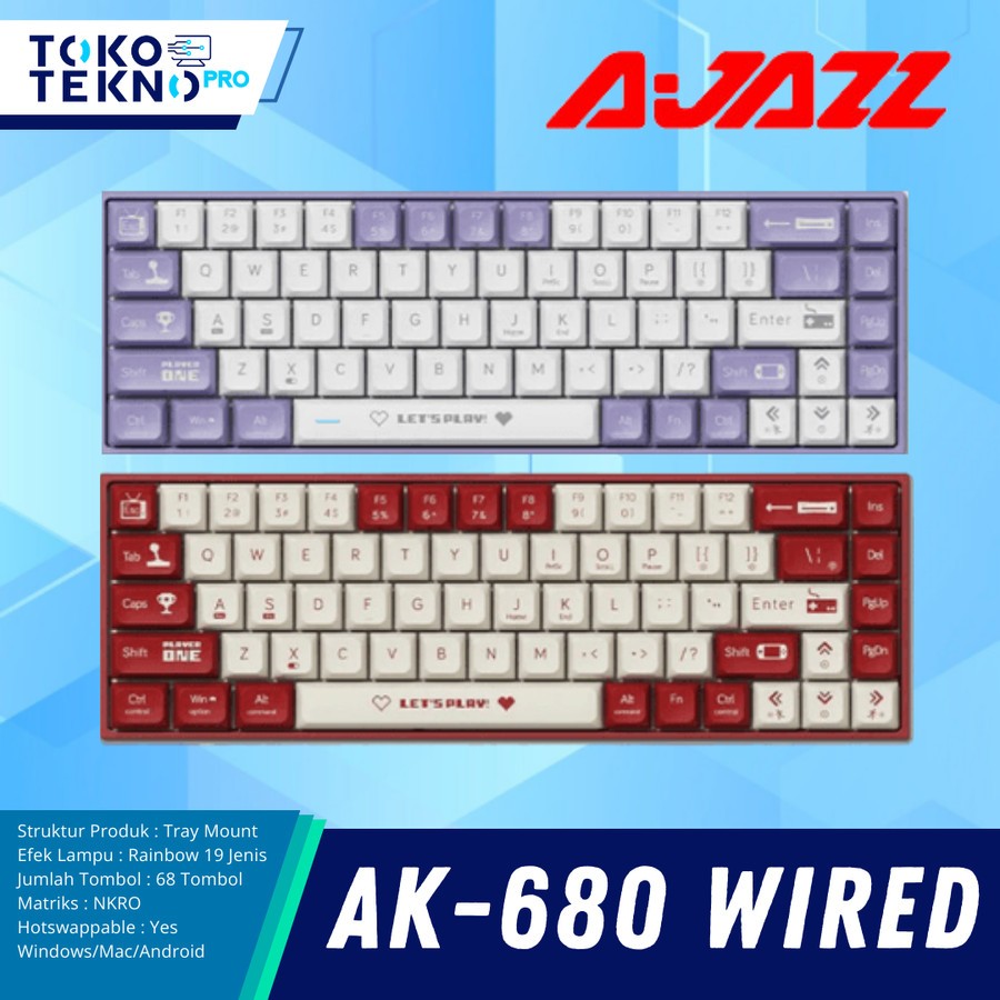 Jual Ajazz AK680 / AK-680 Dual Tone 65% Mechanical Keyboard Wired ...
